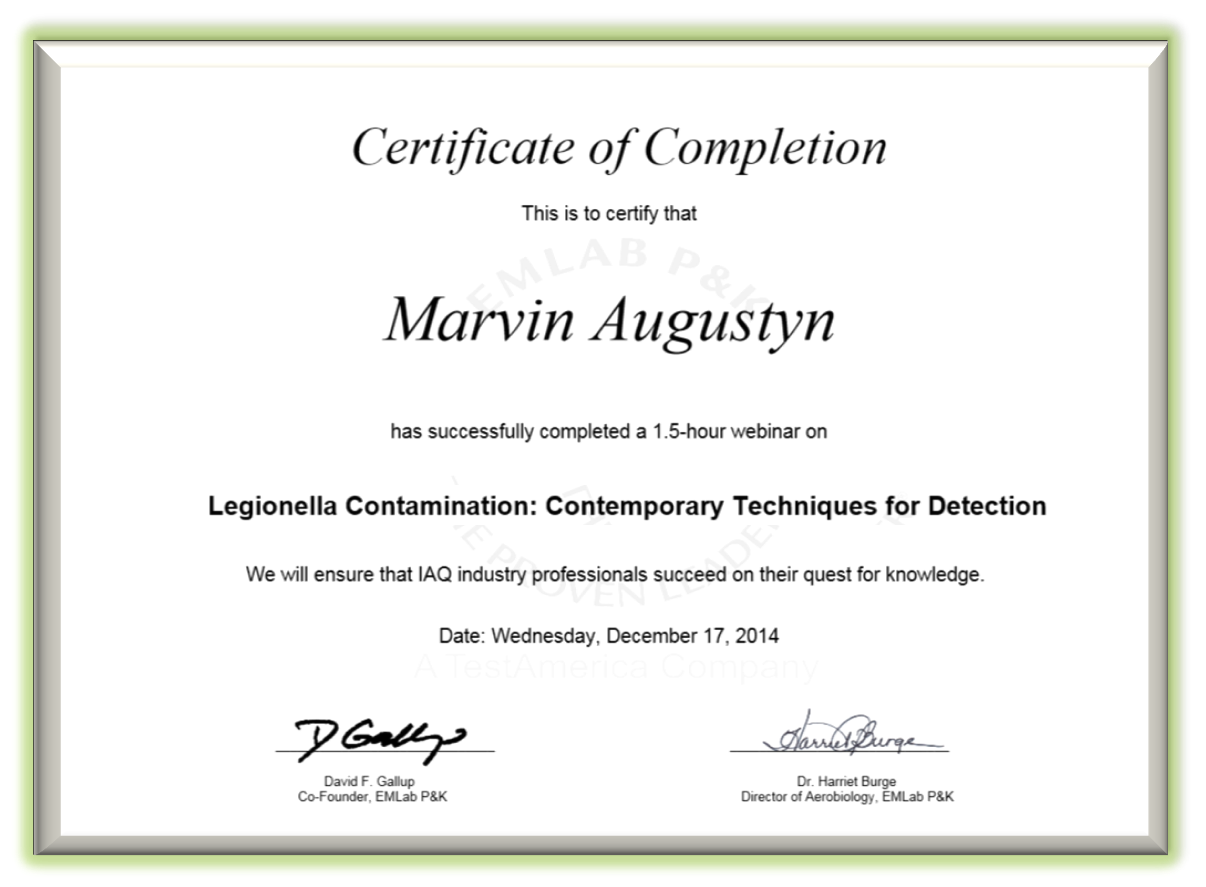 EMLab P K Certificate Of Attendance SimpleCert
