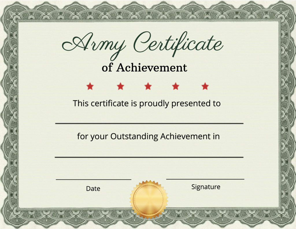 Army Certificate Of Achievement Template Professional Template Gambaran